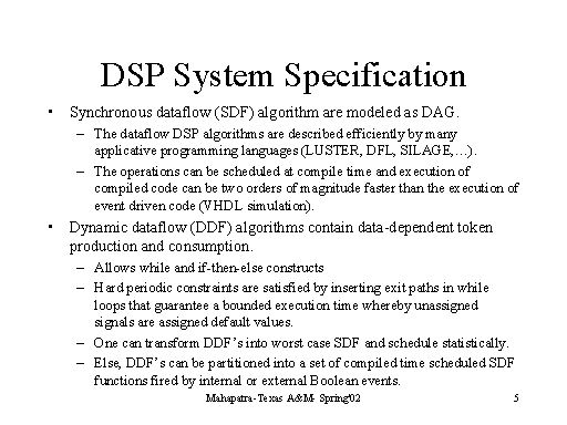 DSP System Specification